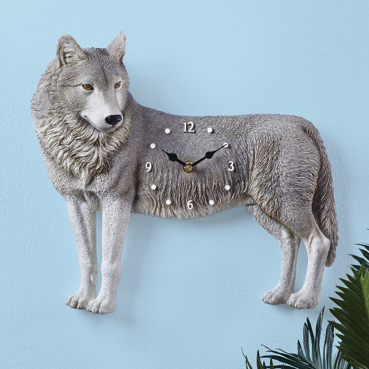 Realistic Wolf Clock with Hand Painted Details | Collections Etc.