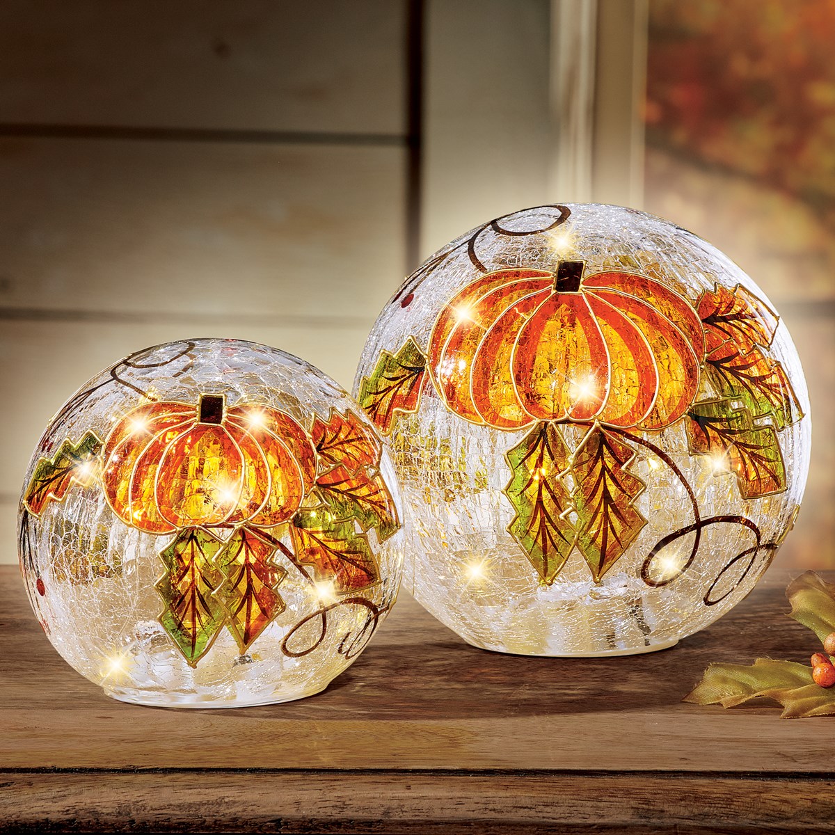 Lighted Sparkling Pumpkin Crackled Glass Ball Collections Etc