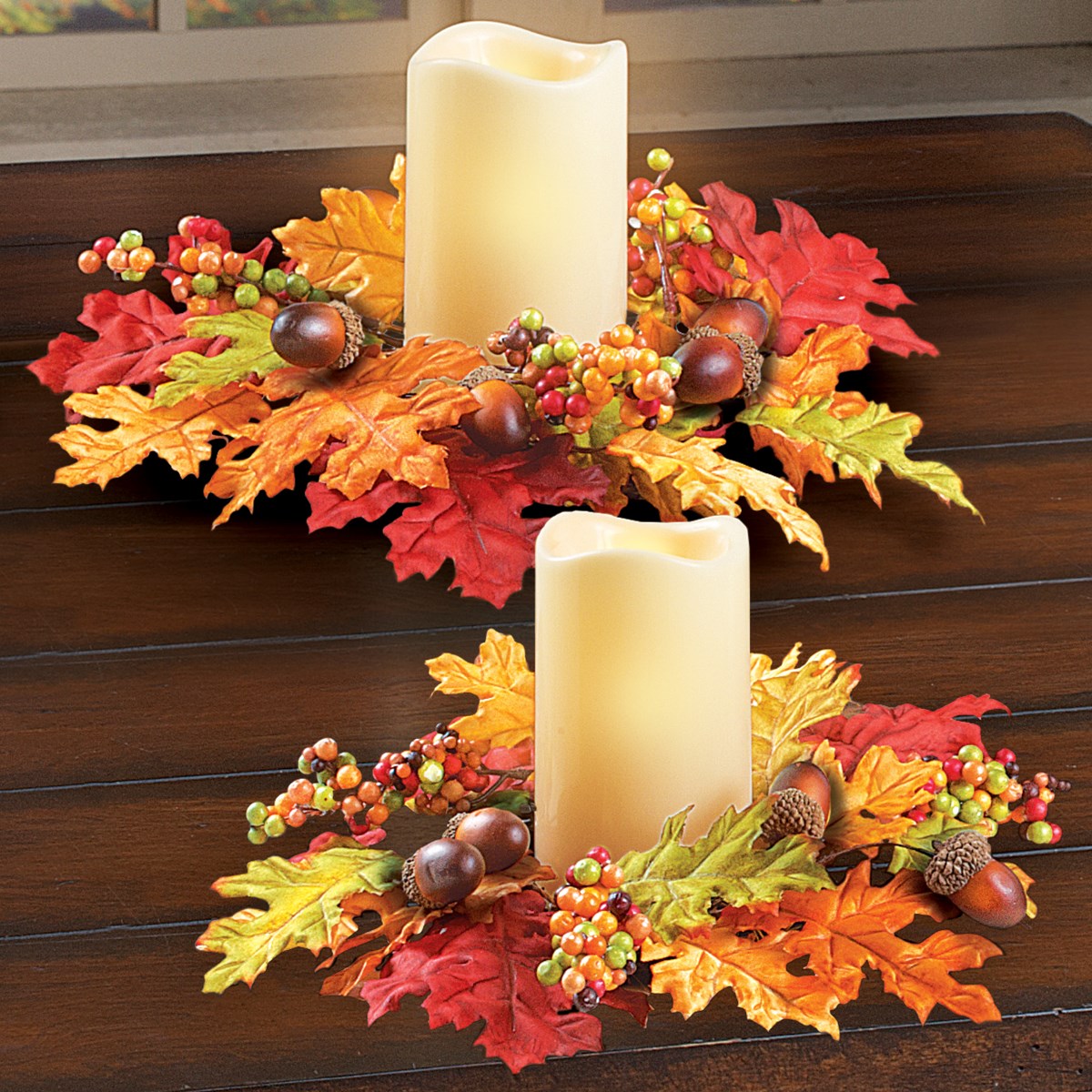 Fall Leaves Flickering LED Candle Set | Collections Etc.
