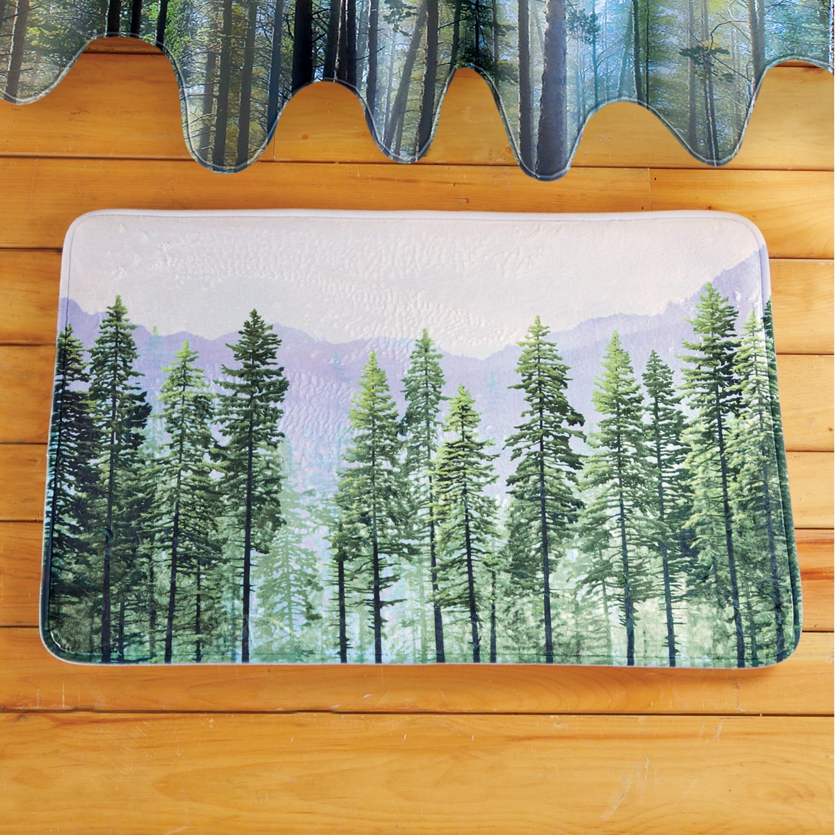 Misty Pine Trees Forest Scenic Bath Mat | Collections Etc.