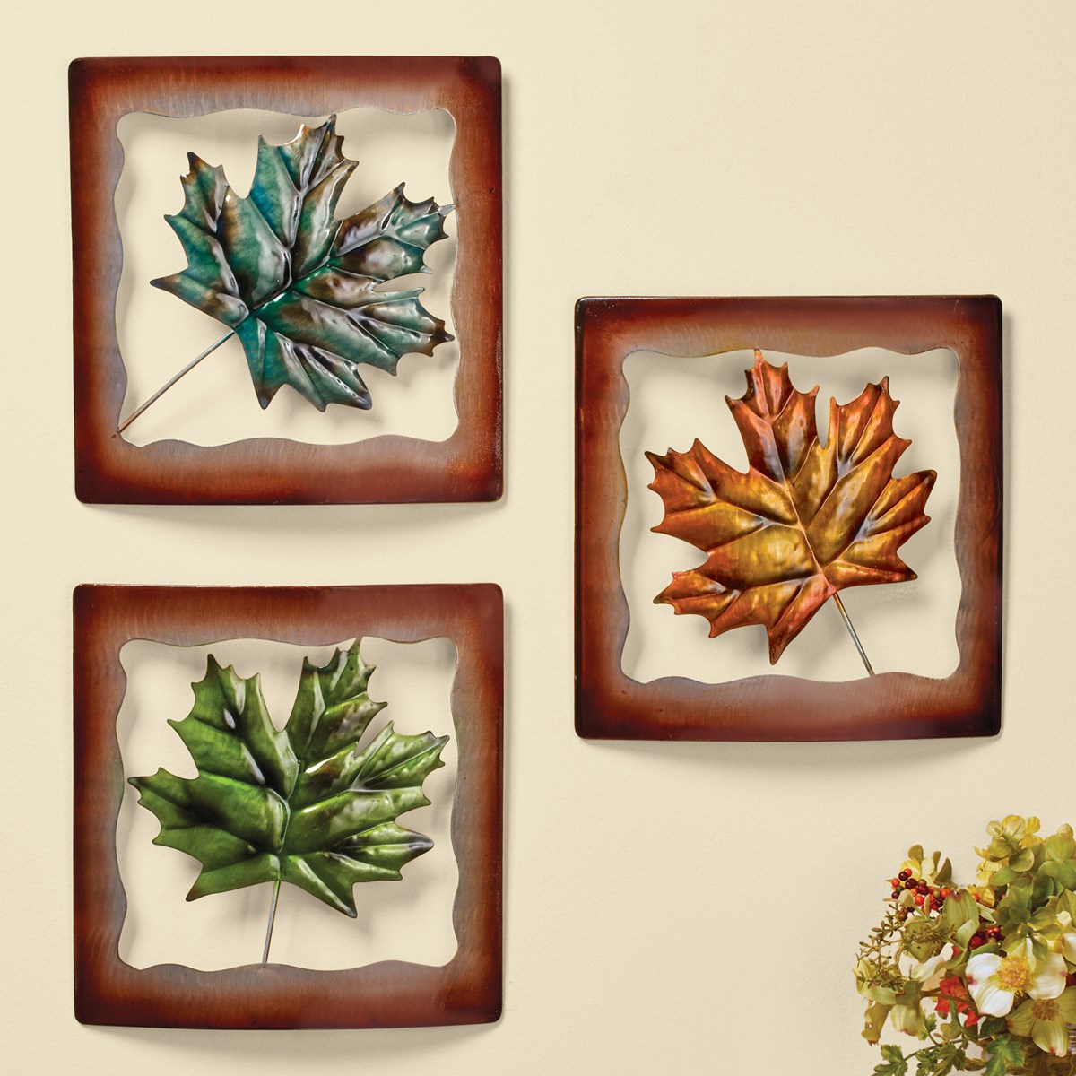 Fall Maple Leaves Metal Wall Art Set, 3 Pc | Collections Etc.