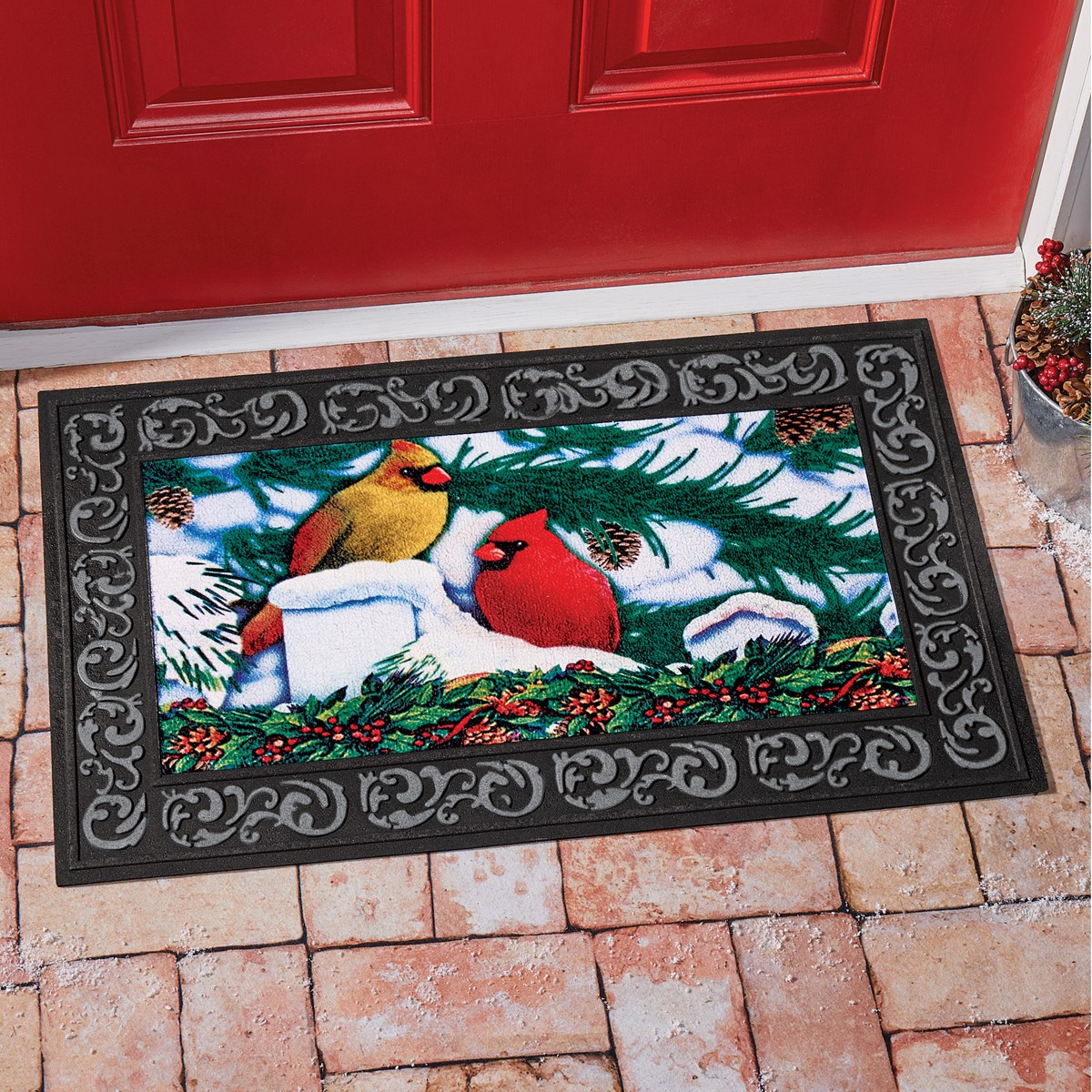 Winter Cardinals Outdoor Welcome Door Mat | Collections Etc.