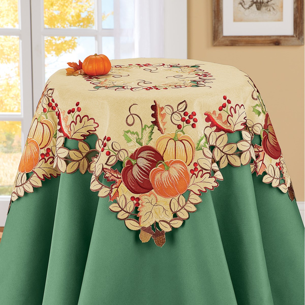 Fall Harvest Pumpkins Embroidered Table Topper | Collections Etc.