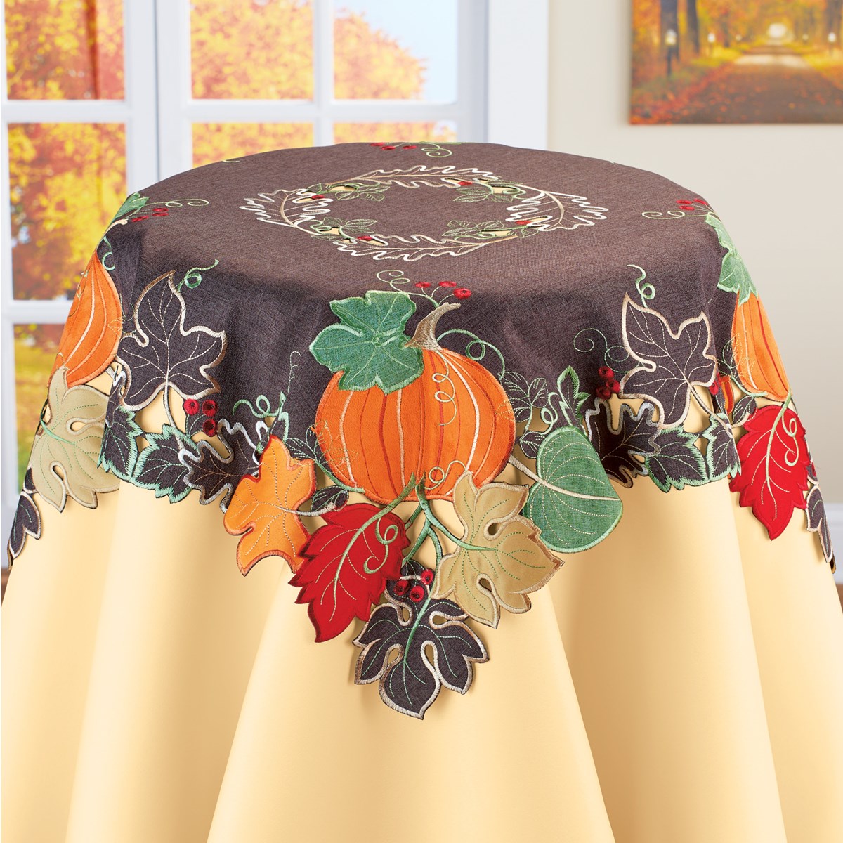 Fall Leaves and Pumpkins Applique Table Topper | Collections Etc.