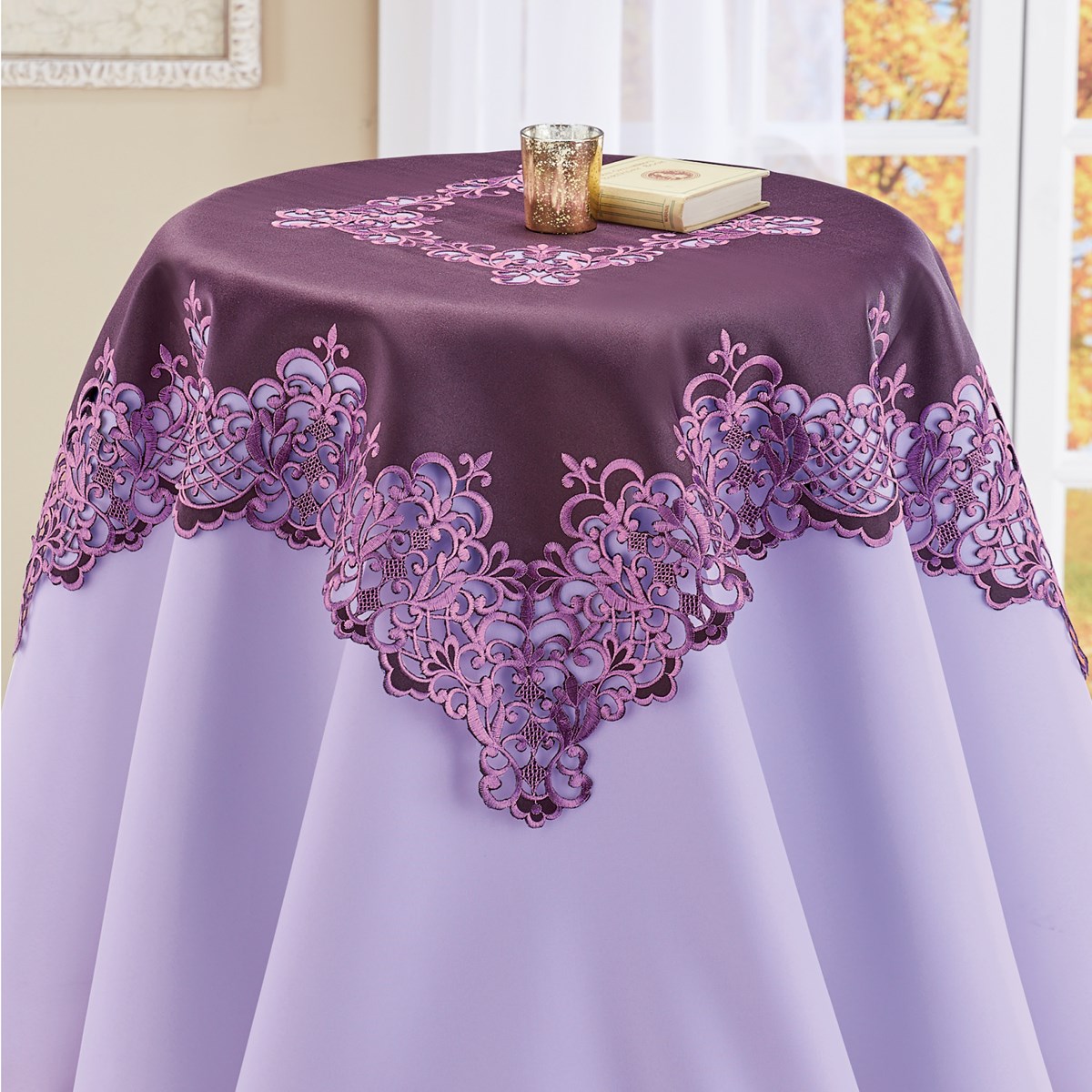 Embroidered Elegant Plum Table Runner / Topper | Collections Etc.
