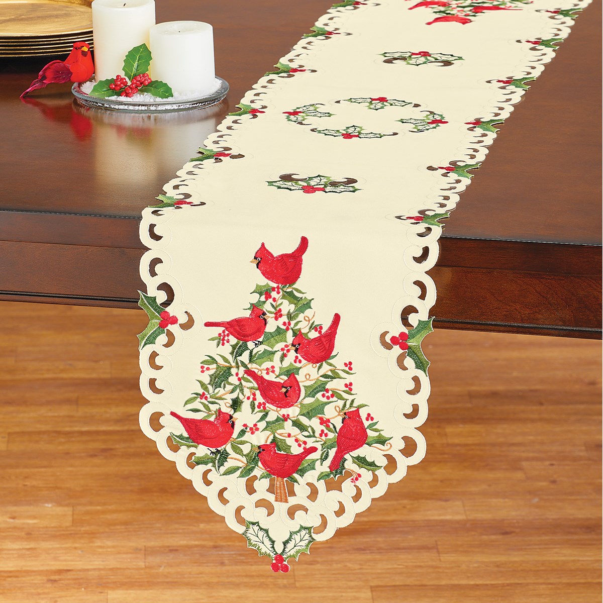 Cardinals and Holly Christmas Table Linens | Collections Etc.