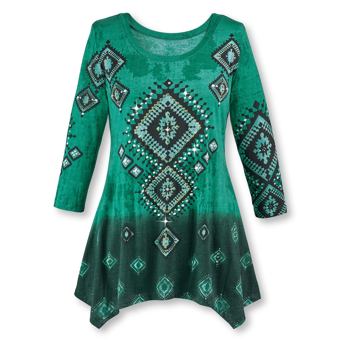 Southwestern Style Diamond Aztec Sharkbite Tunic | Collections Etc.