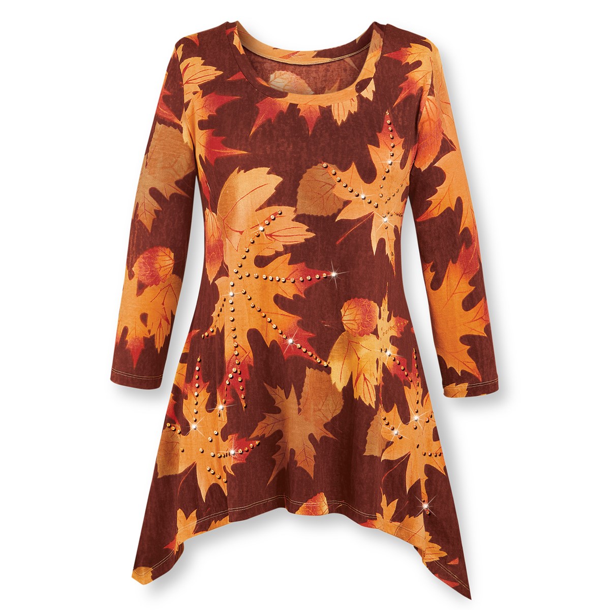 Fall Leaves with Sequins Festive Tunic Top | Collections Etc.