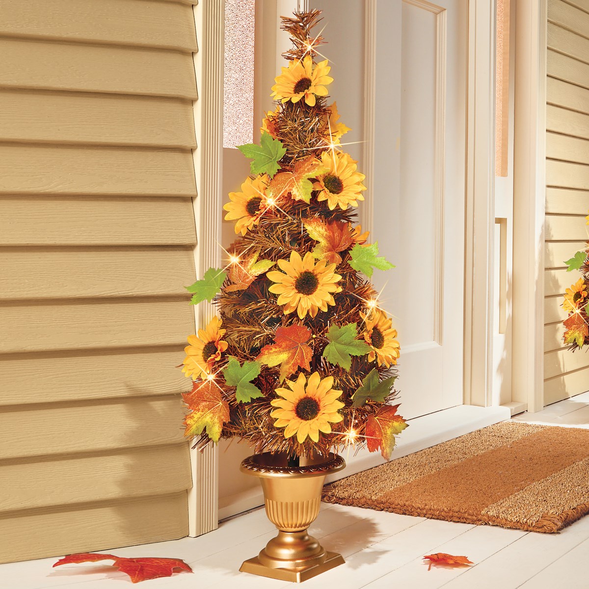 Lighted Tree Sunflowers and Leaves Fall Décor | Collections Etc.