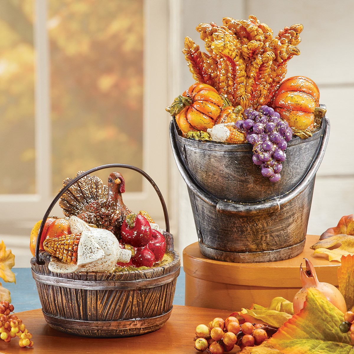 Hand Painted Fall Harvest Statues, Set of 2 | Collections Etc.