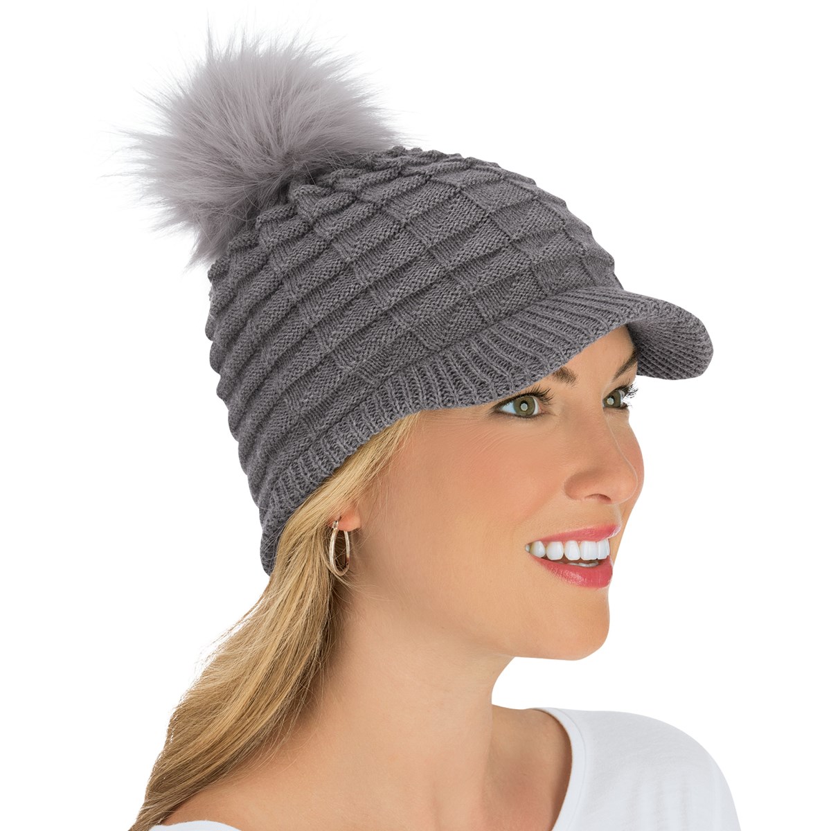 Soft Knit Brimmed Winter Hat with Cute Pom Pom | Collections Etc.