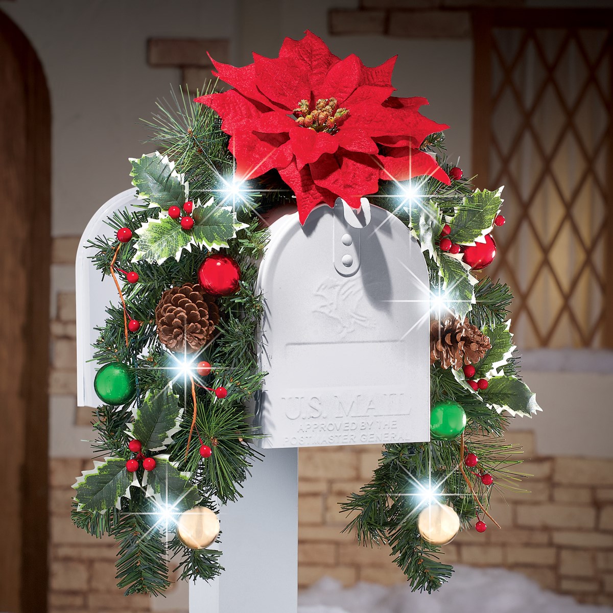 Solar Lighted Outdoor Mailbox Swag Decoration | Collections Etc.