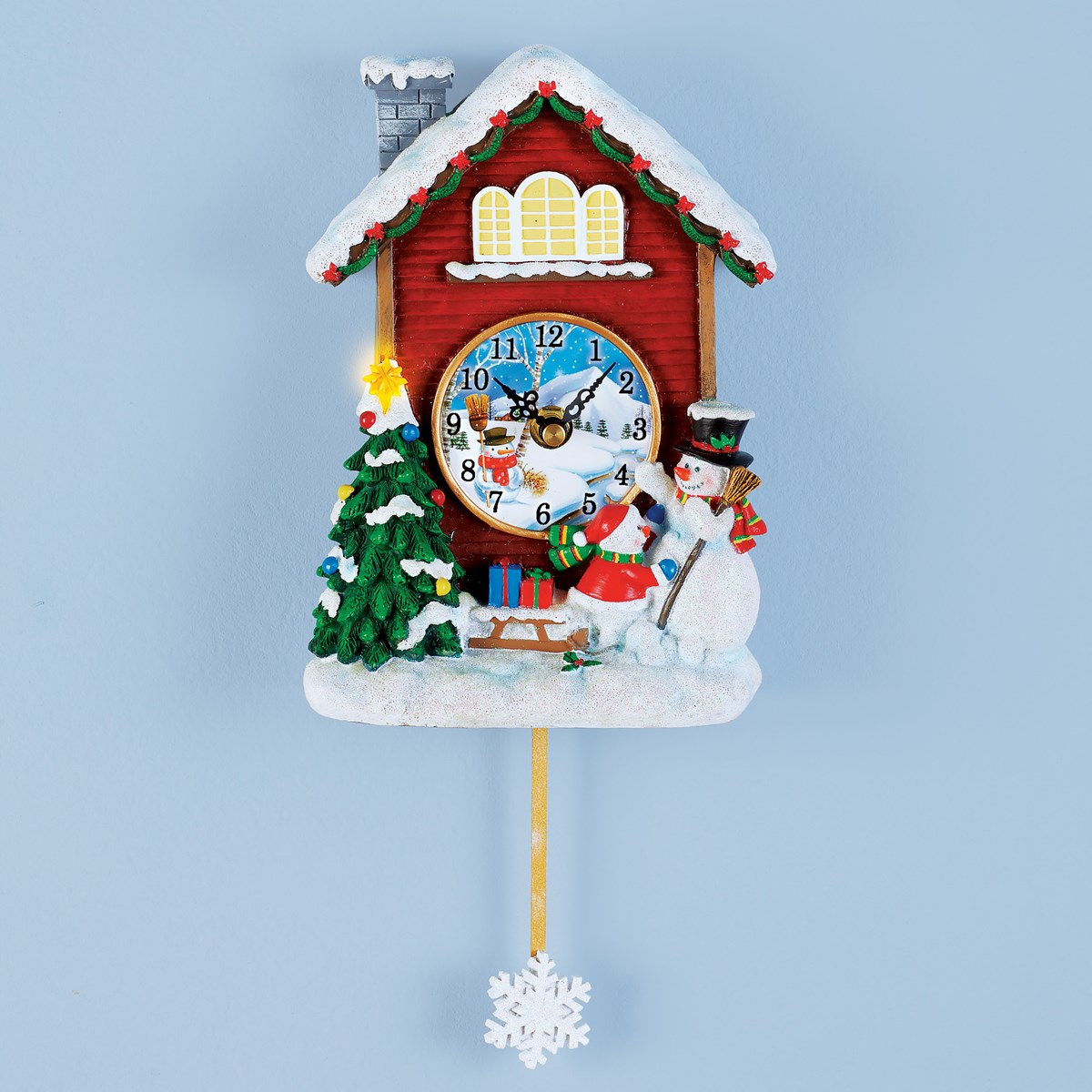 Musical Snowman and Light Up Tree Wall Clock | Collections Etc.