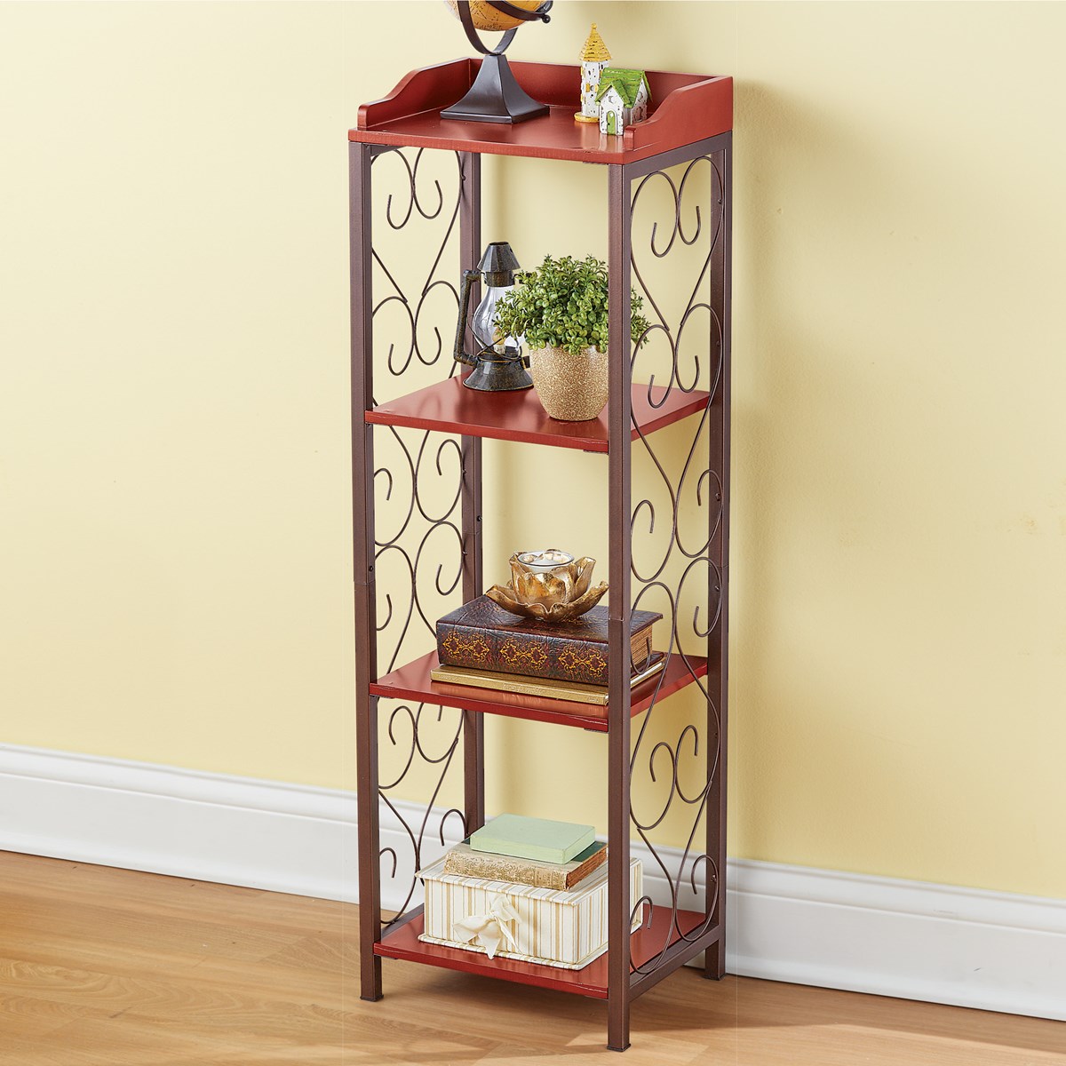 Metal & Wood Scrollwork 4-Tier Freestanding Shelf | Collections Etc.