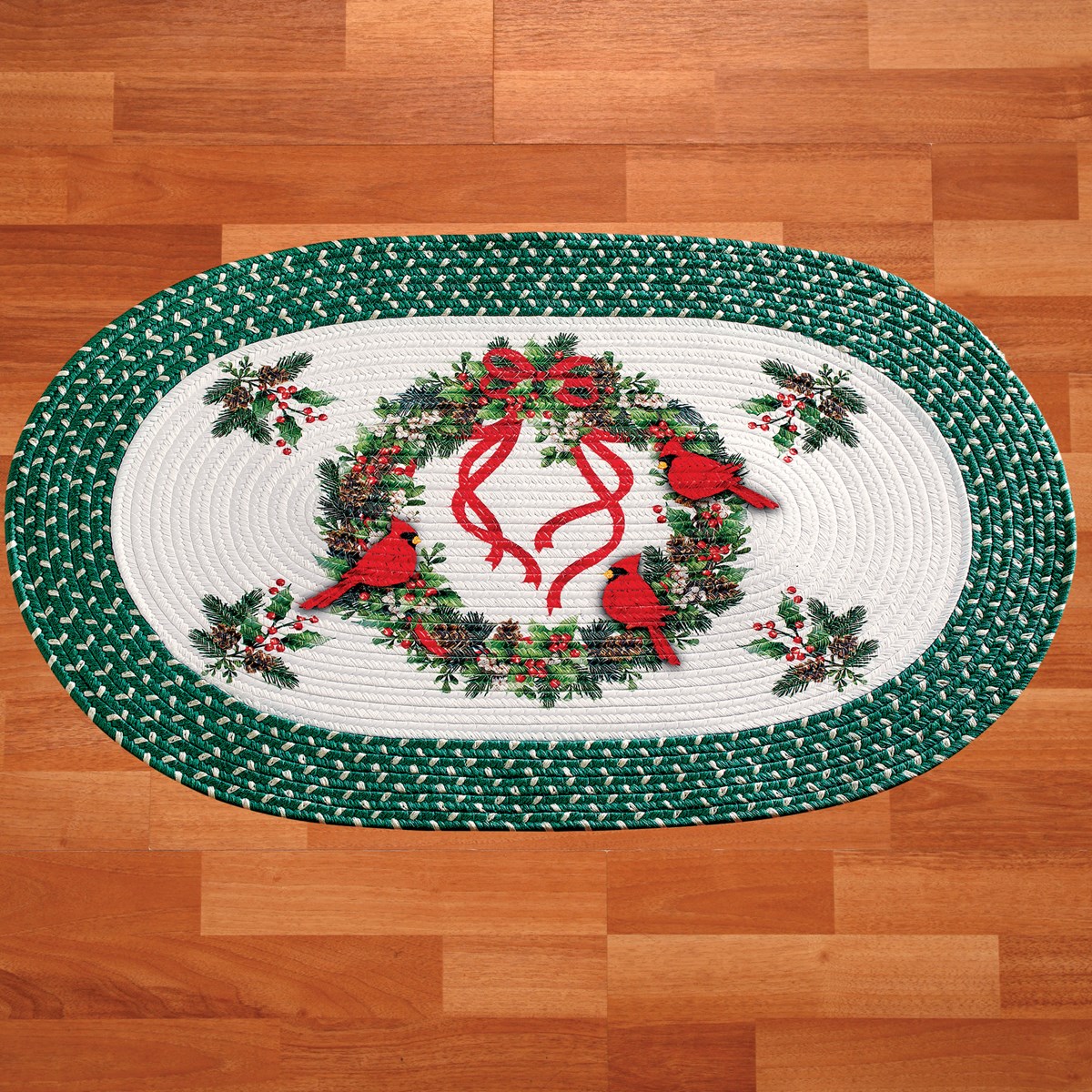 Cardinal Wreath Braided Rug | Collections Etc.