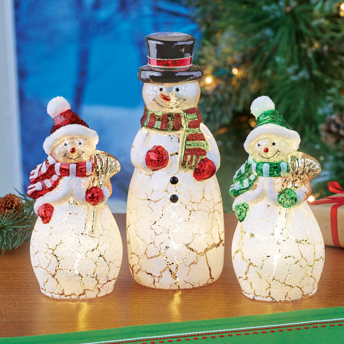 Set Of 3 Lighted Snowmen | Collections Etc.