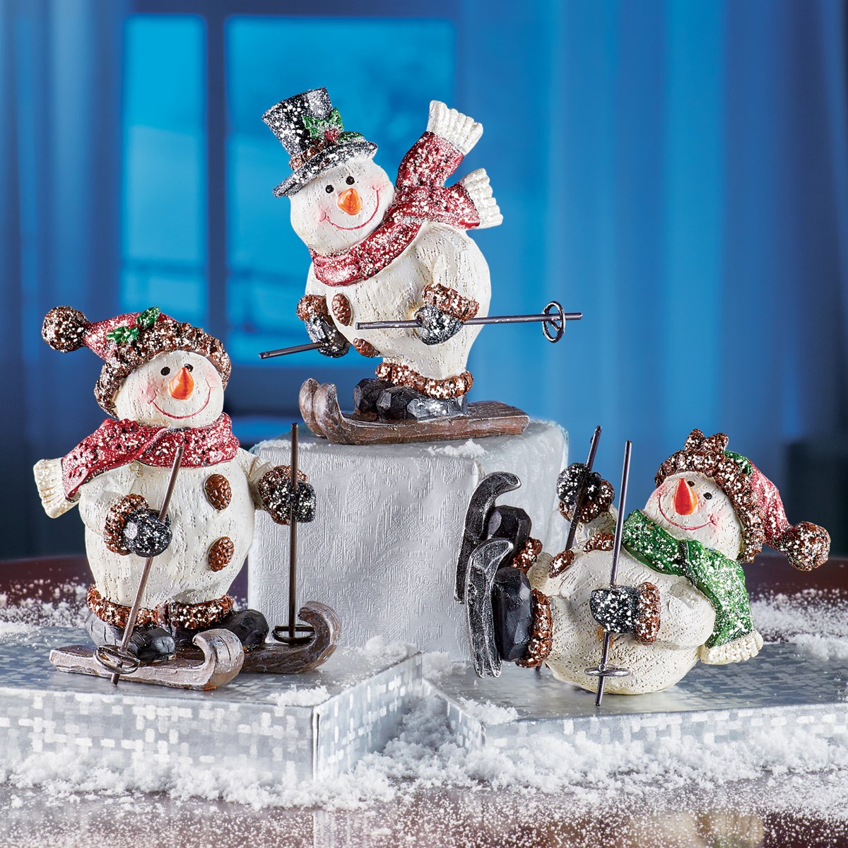 Skiing Snowman Shelf Sitters Winter Tabletop Decor | Collections Etc.