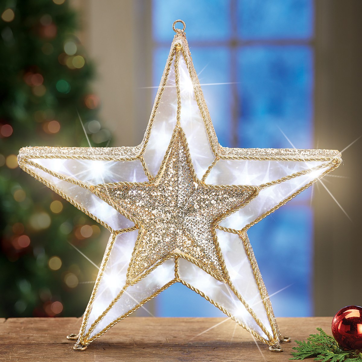 Holographic Lighted Gold Star Christmas Decoration | Collections Etc.