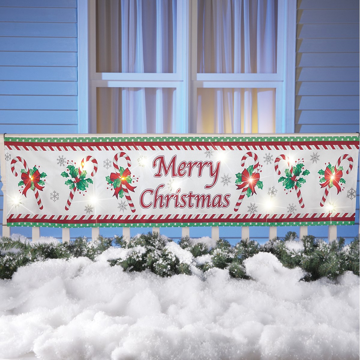 Merry Christmas Candy Cane Lighted Banner | Collections Etc.