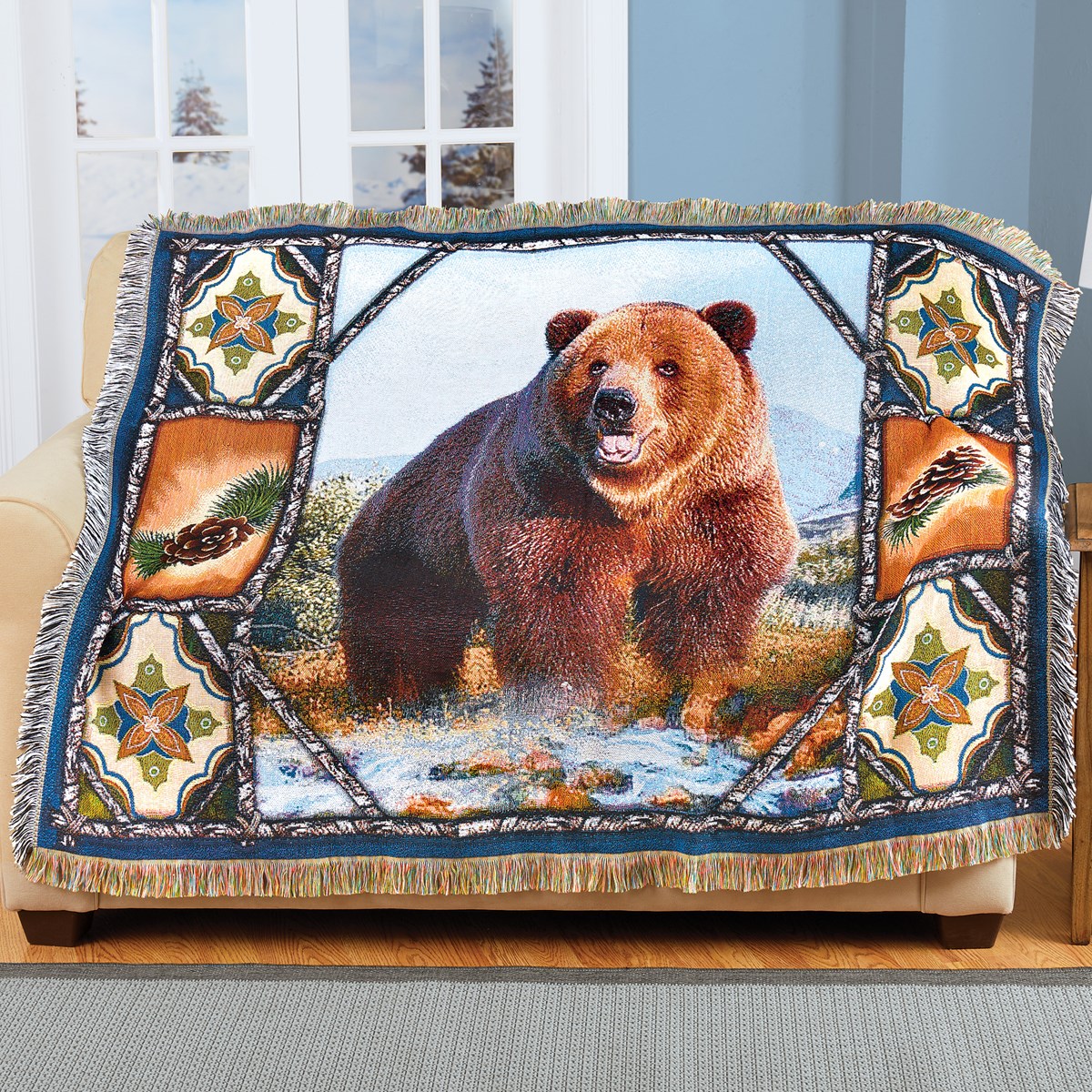 Woodland Grizzly Bear Tapestry Throw Blanket | Collections Etc.