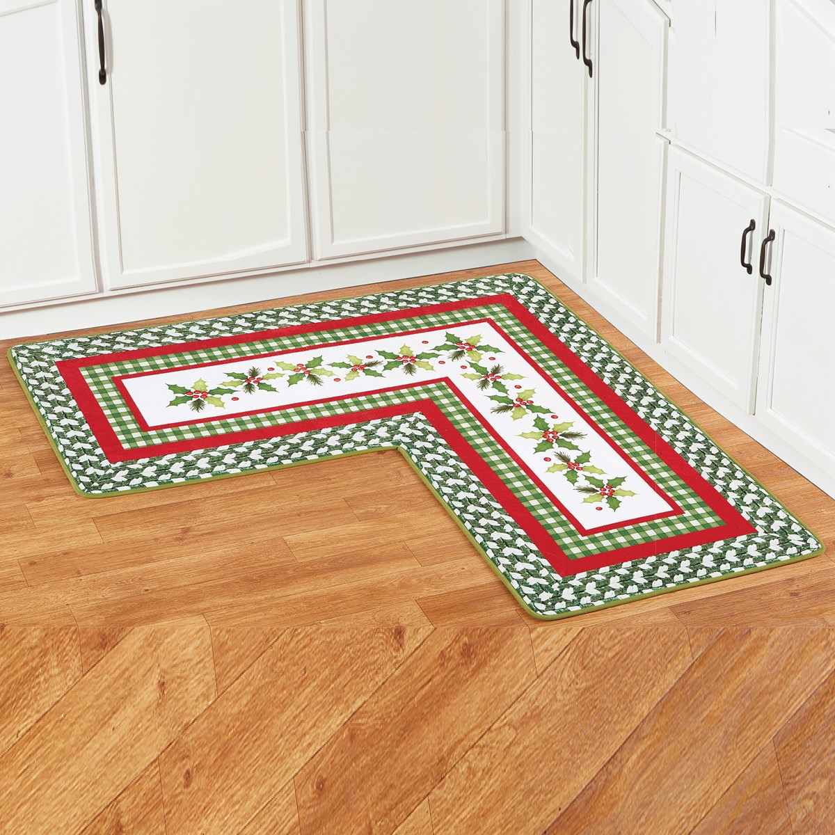 Basketweave and Print Holiday Corner Accent Rug | Collections Etc.