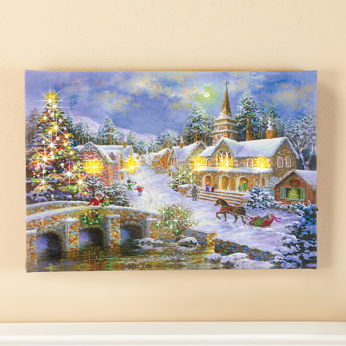 Lighted Victorian Town Christmas Canvas Wall Art | Collections Etc.