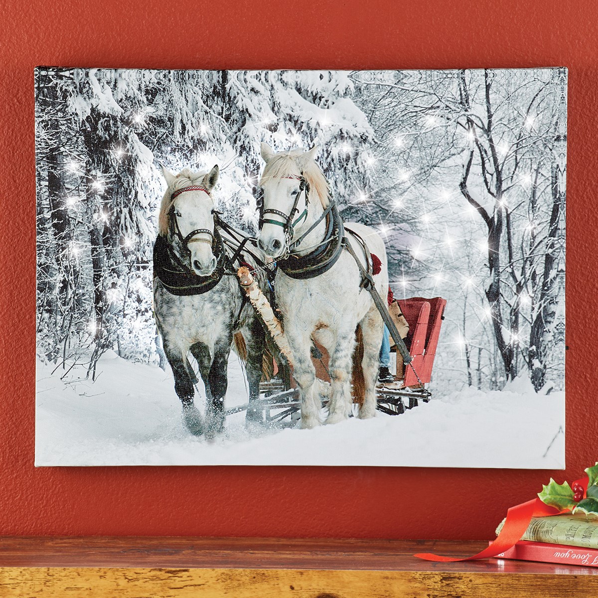 Lighted Sleigh Ride Horses Canvas Wall Art | Collections Etc.