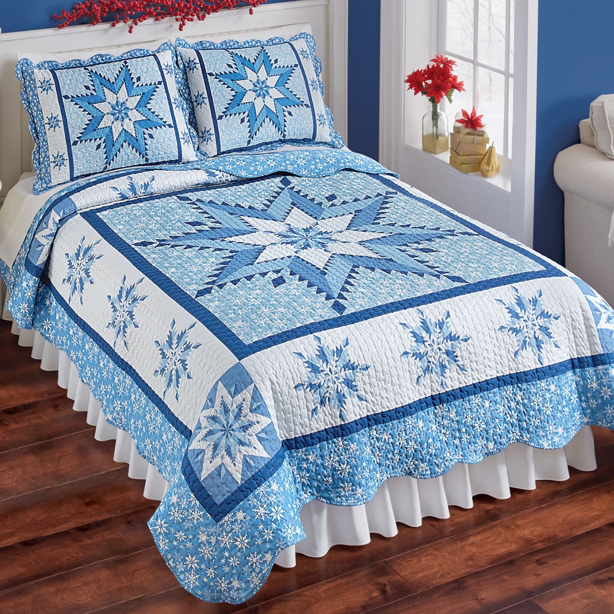 Snowflake Winter Holiday Reversible Patchwork Quilt | Collections Etc.