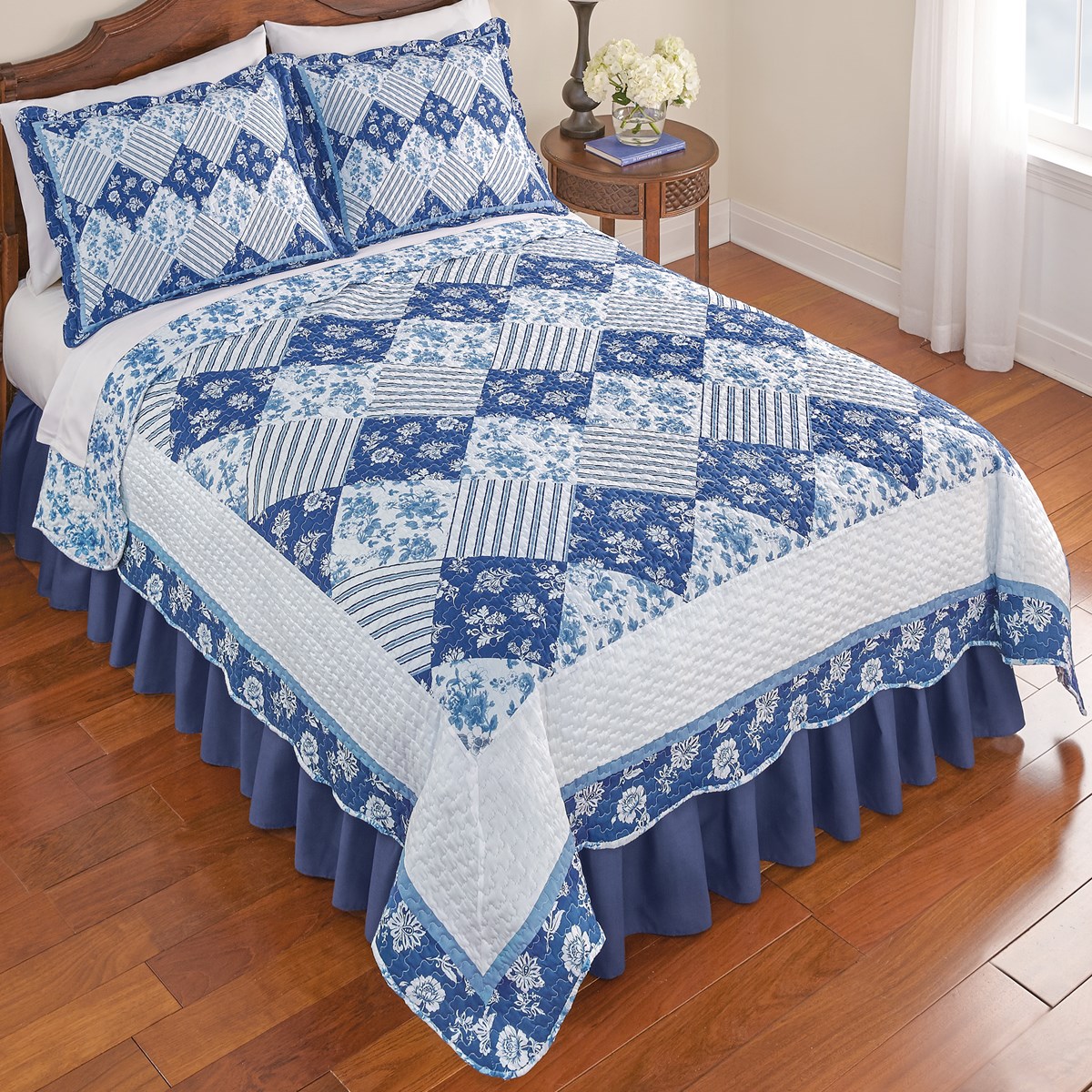 Shelby Floral Blue Patchwork Quilt | Collections Etc.