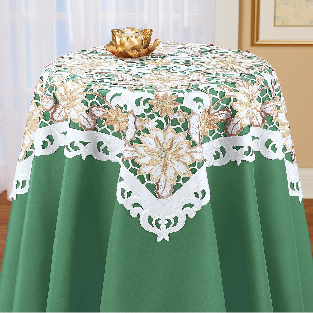 Gold Poinsettia Cut-Out Table Runner/Topper | Collections Etc.