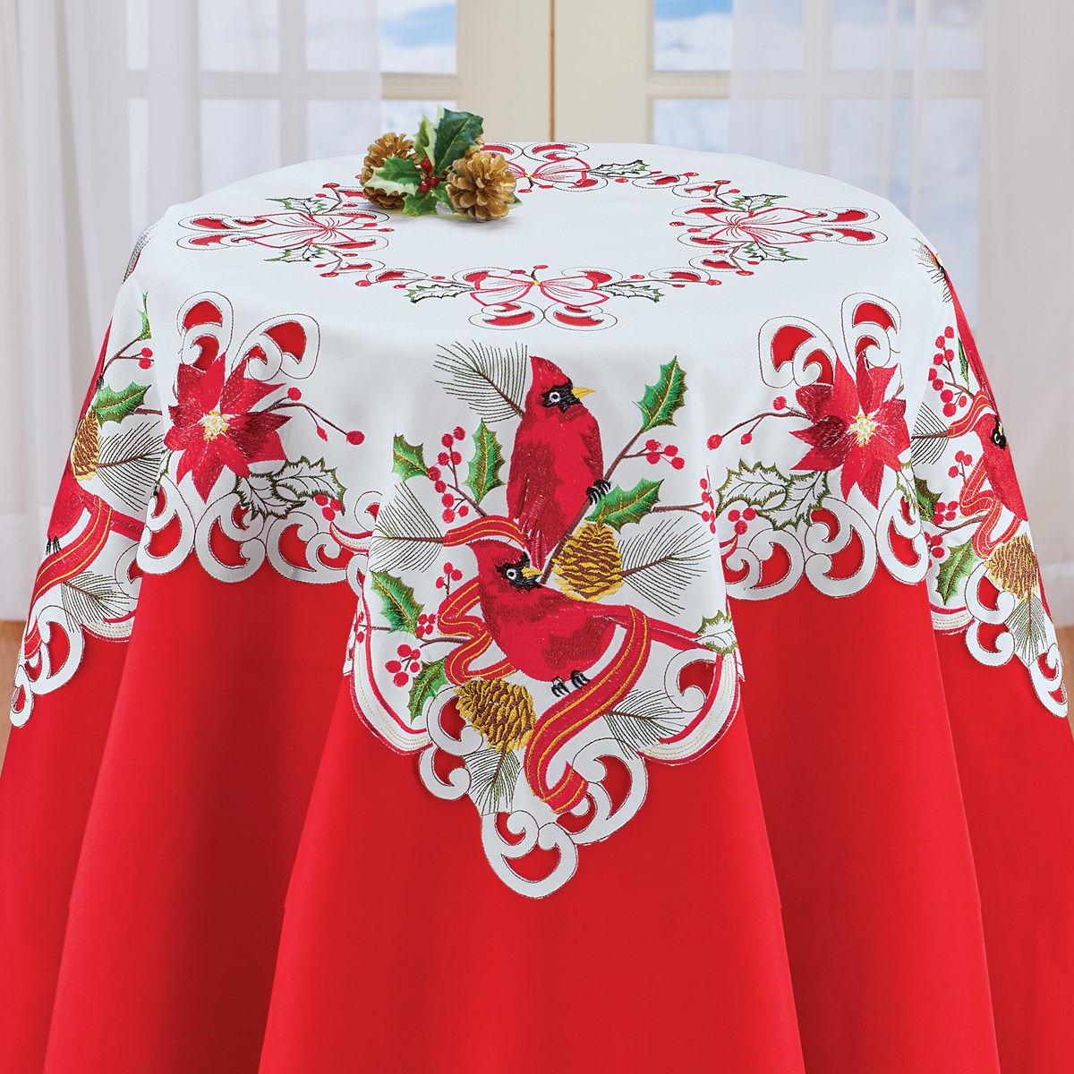 Beautiful Cardinals Holiday Table Topper Linens | Collections Etc.