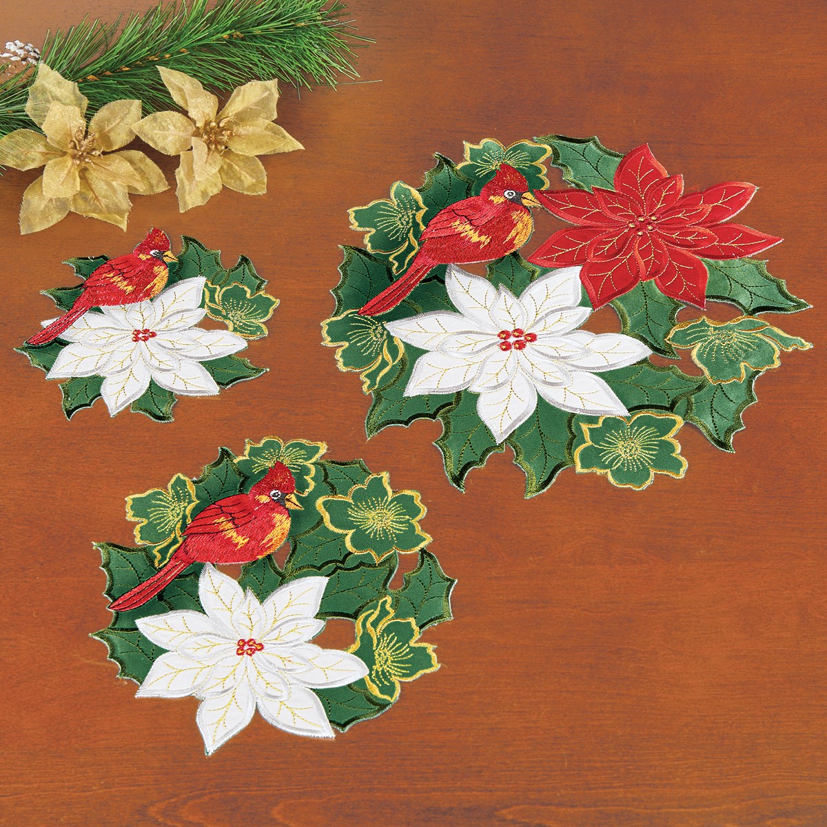 Poinsettia And Cardinal Table Linens | Collections Etc.