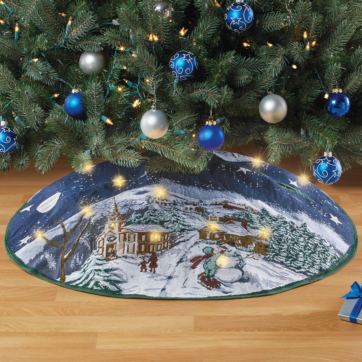 Winter Scene Lighted LED Tapestry Tree Skirt | Collections Etc.
