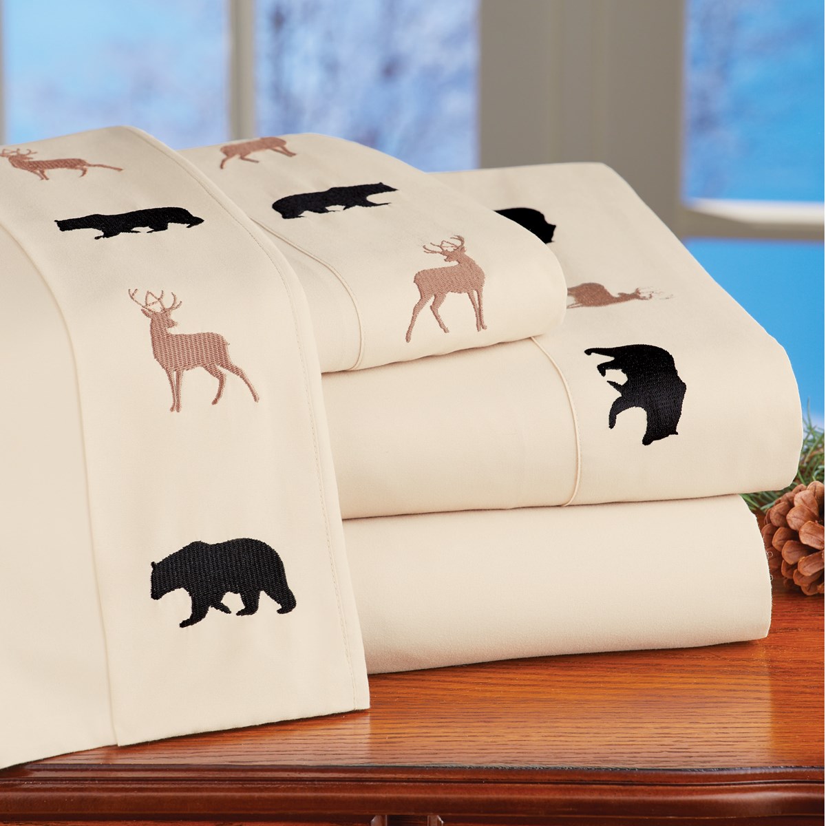 Woodland Animals Lodge Embroidered Sheet Set | Collections Etc.