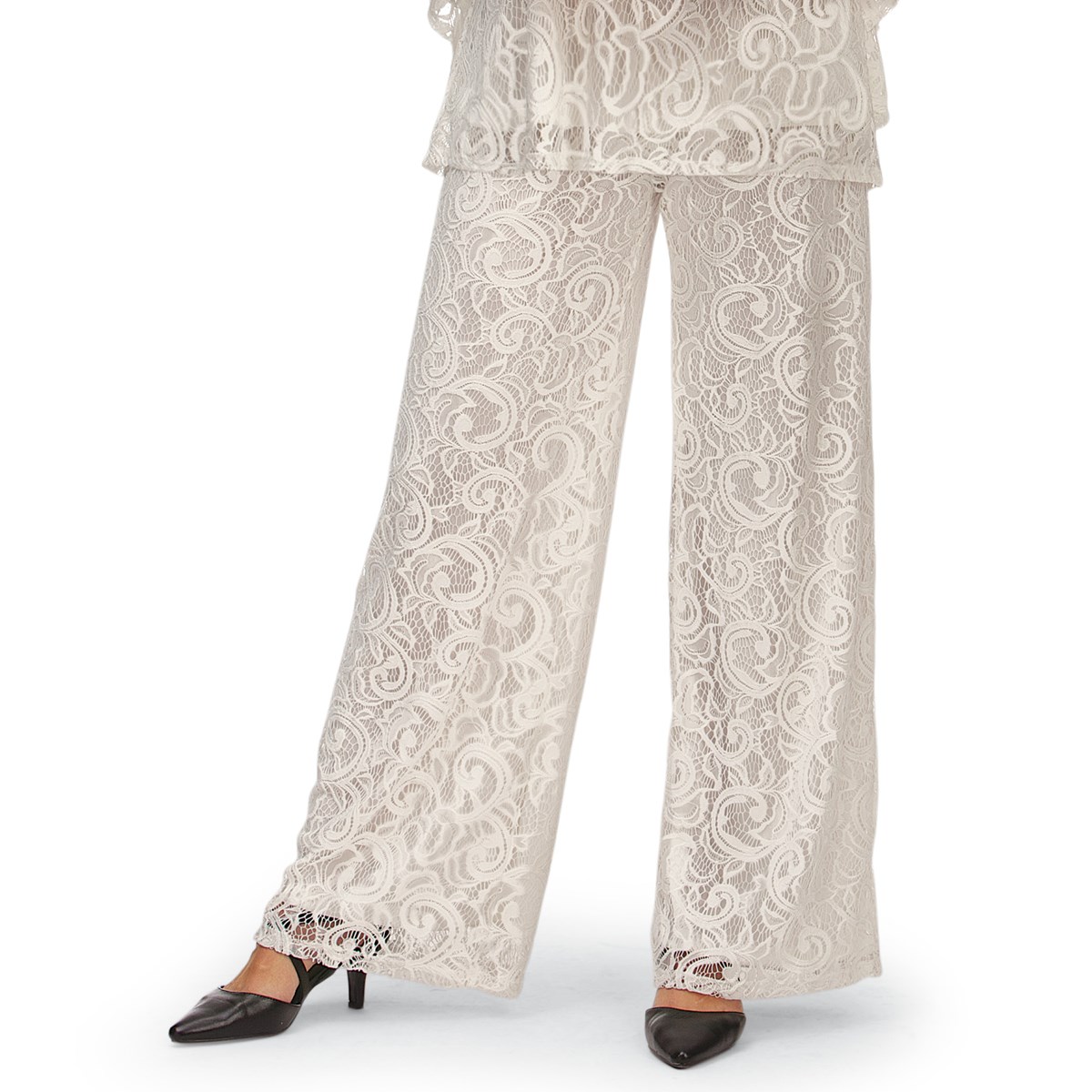 Elegant Wide Leg Lined Lace Pants | Collections Etc.