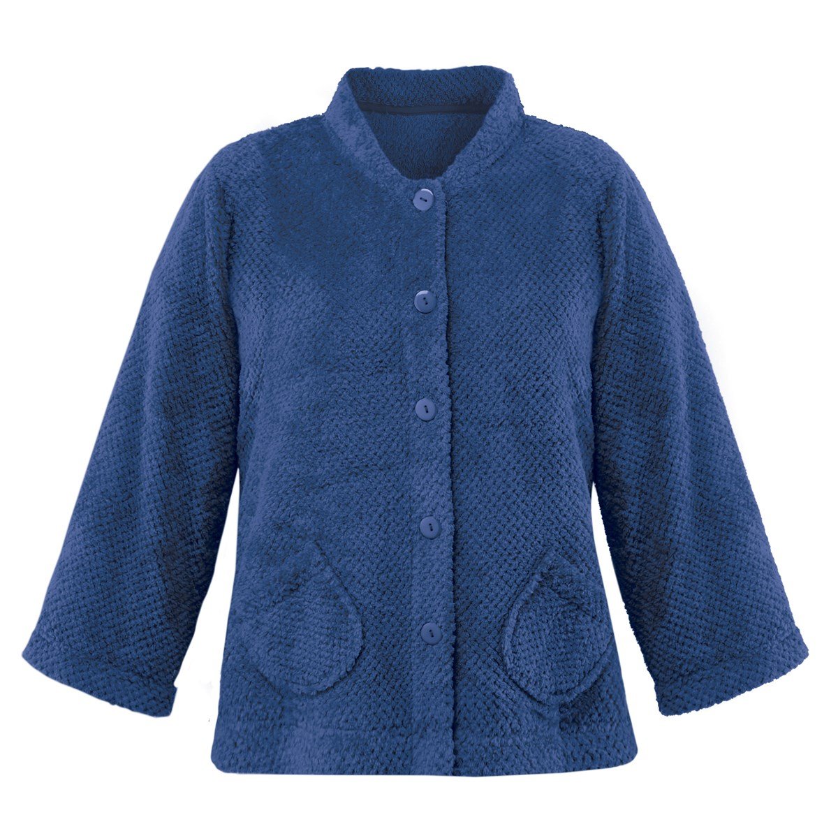 Textured Wide Button Down Fleece Night Jacket | Collections Etc.