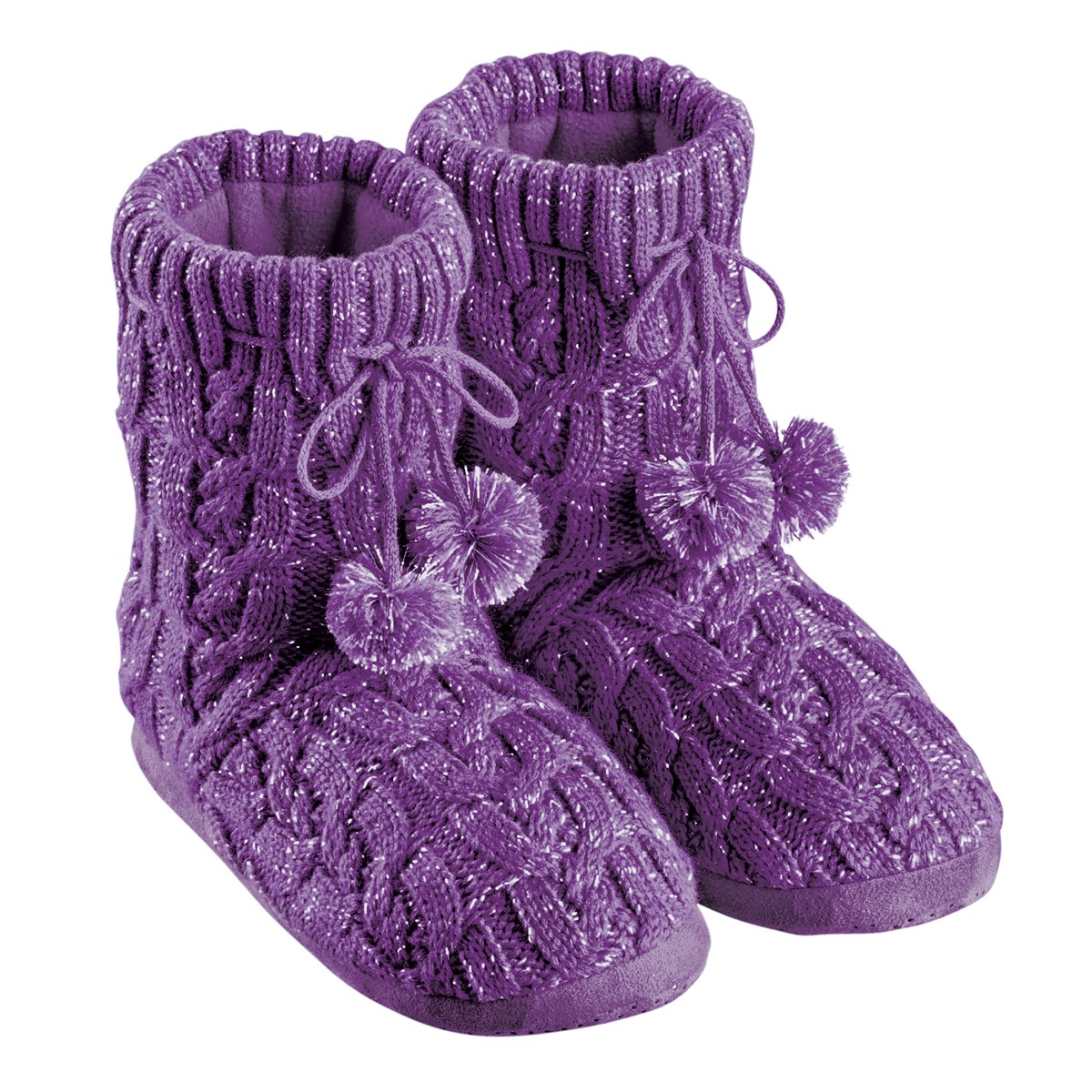 Lurex Cable Knit Slipper Boots with Fleece Lining | Collections Etc.