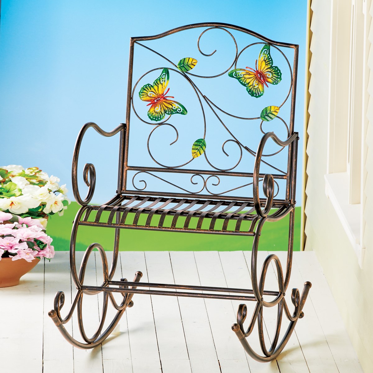 Colorful Butterfly Garden Scrolling Rocking Chair | Collections Etc.