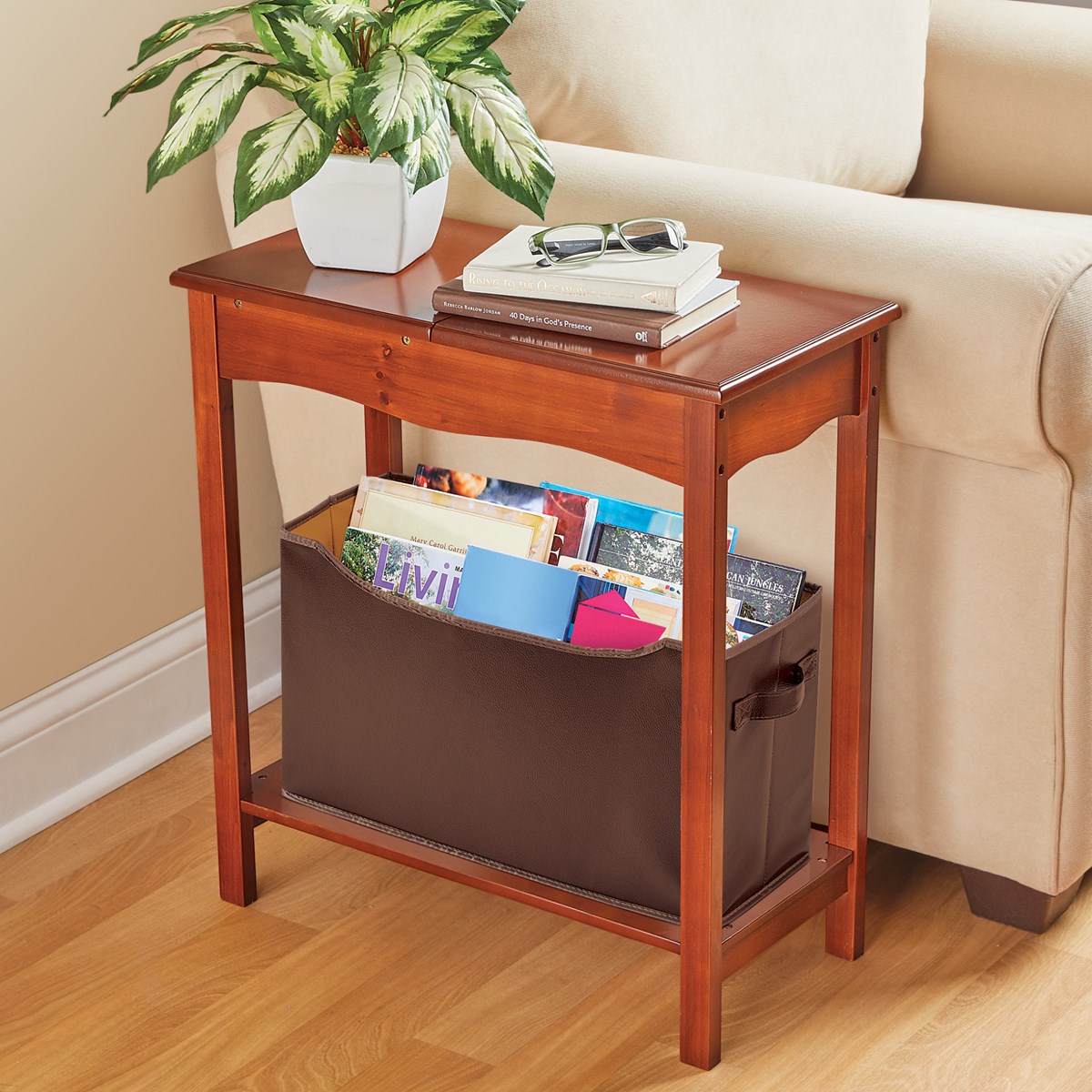 Wooden Side Table with Hidden Storage | Collections Etc.