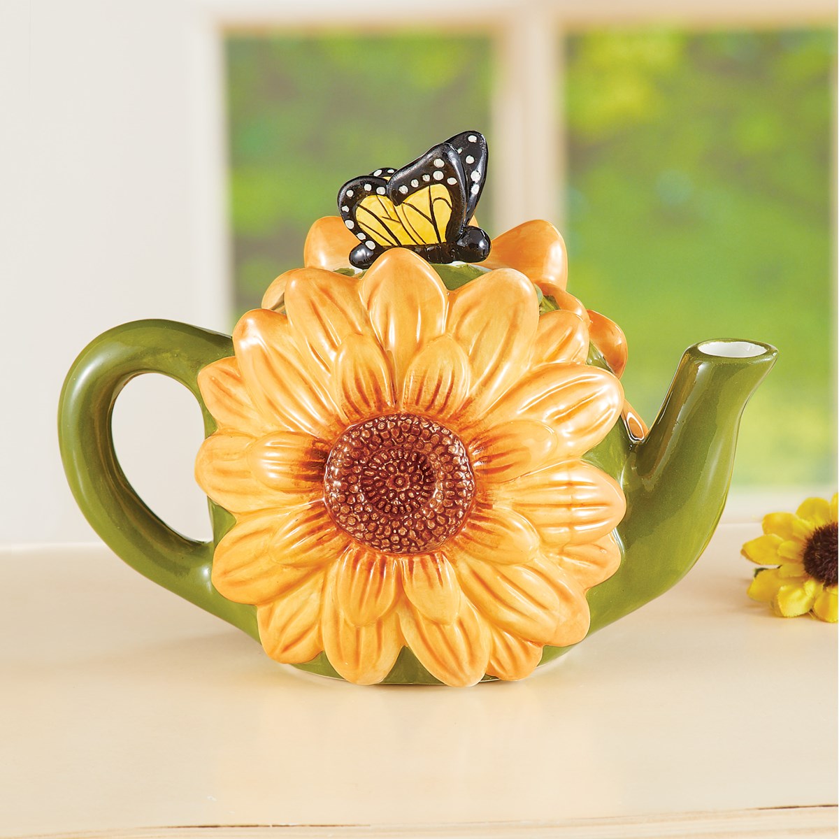 Sunflower and Butterfly Hand-Painted Teapot | Collections Etc.