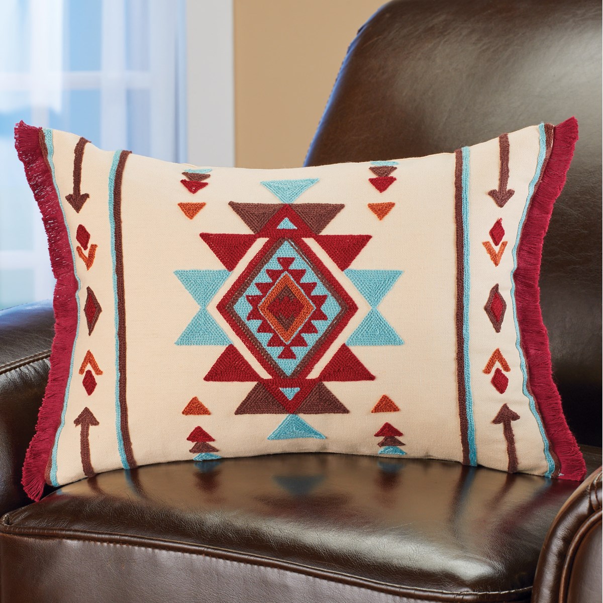 Embroidered Aztec Print Accent Pillow | Collections Etc.
