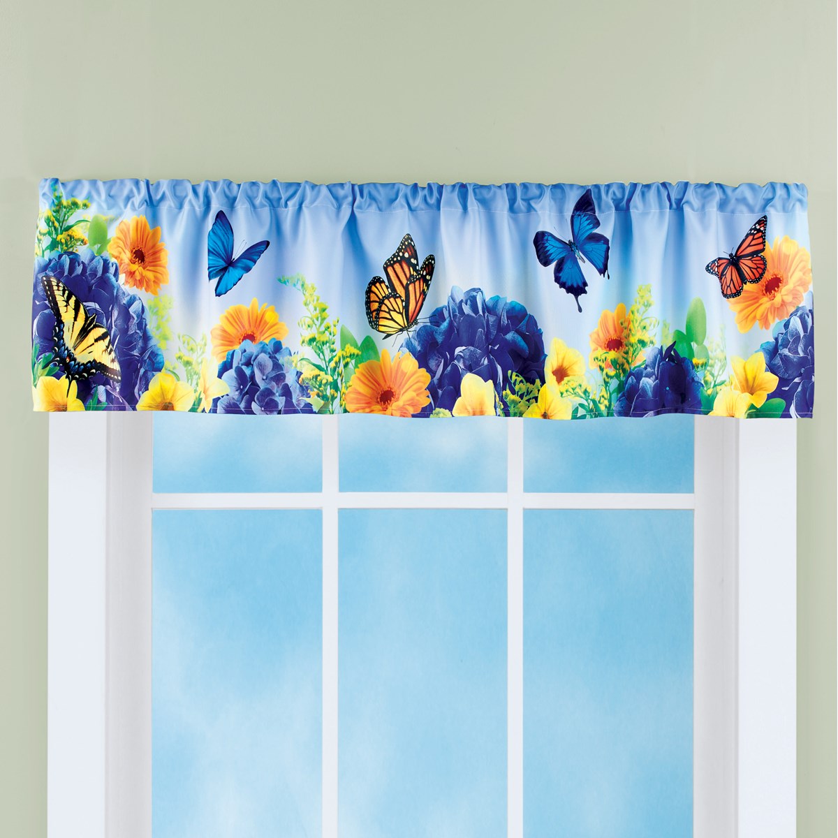 Blue and Yellow Butterfly Gardens Window Valence | Collections Etc.