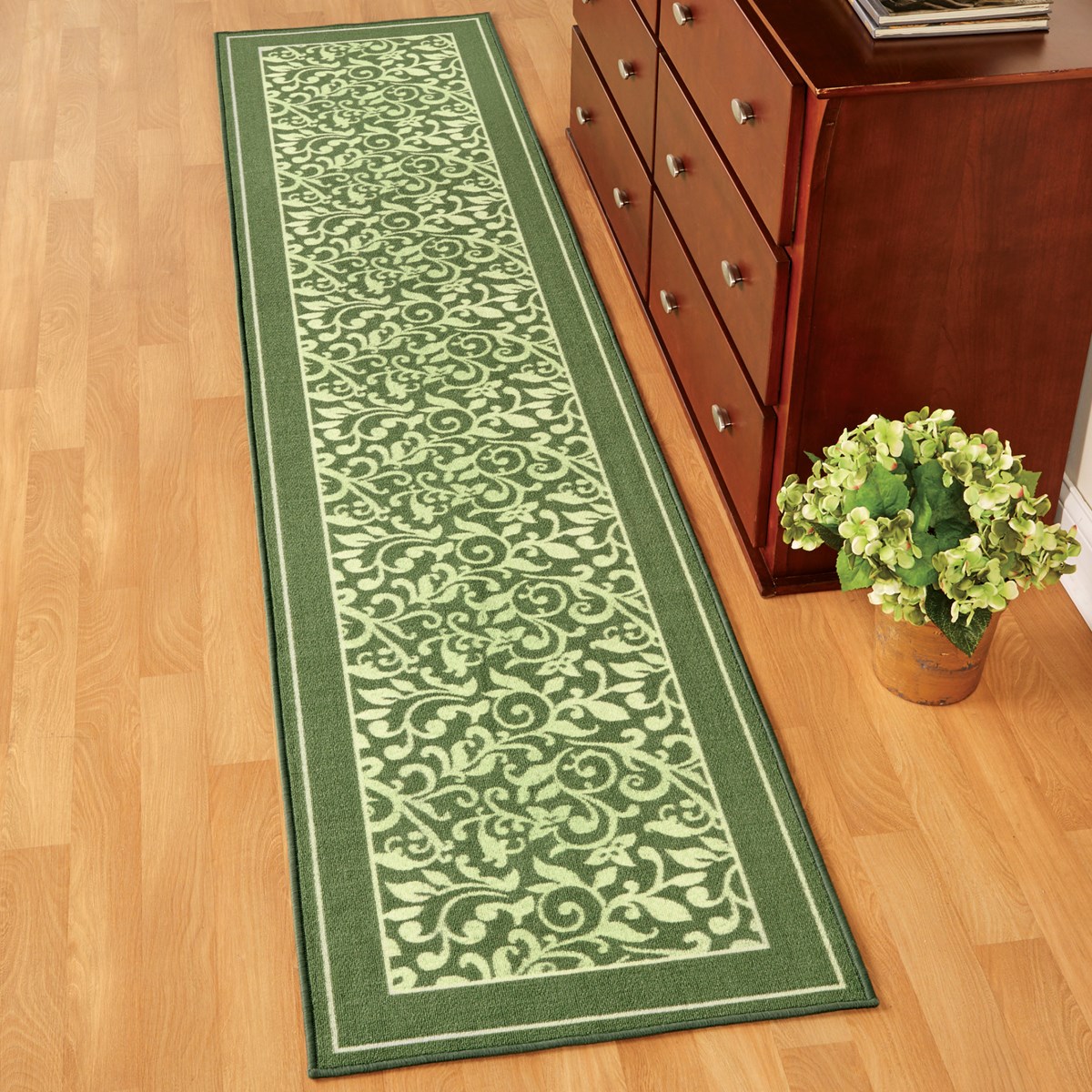 Textured Two-Tone Scroll Runner Rug with Solid Border | Collections Etc.