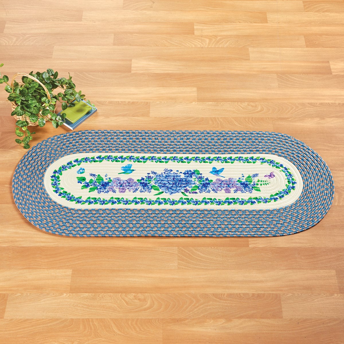 Bird Floral Braided Runner Rug | Collections Etc.