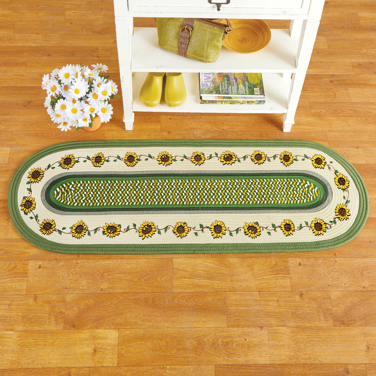 Oval Braided Sunflower Runner Rug | Collections Etc.