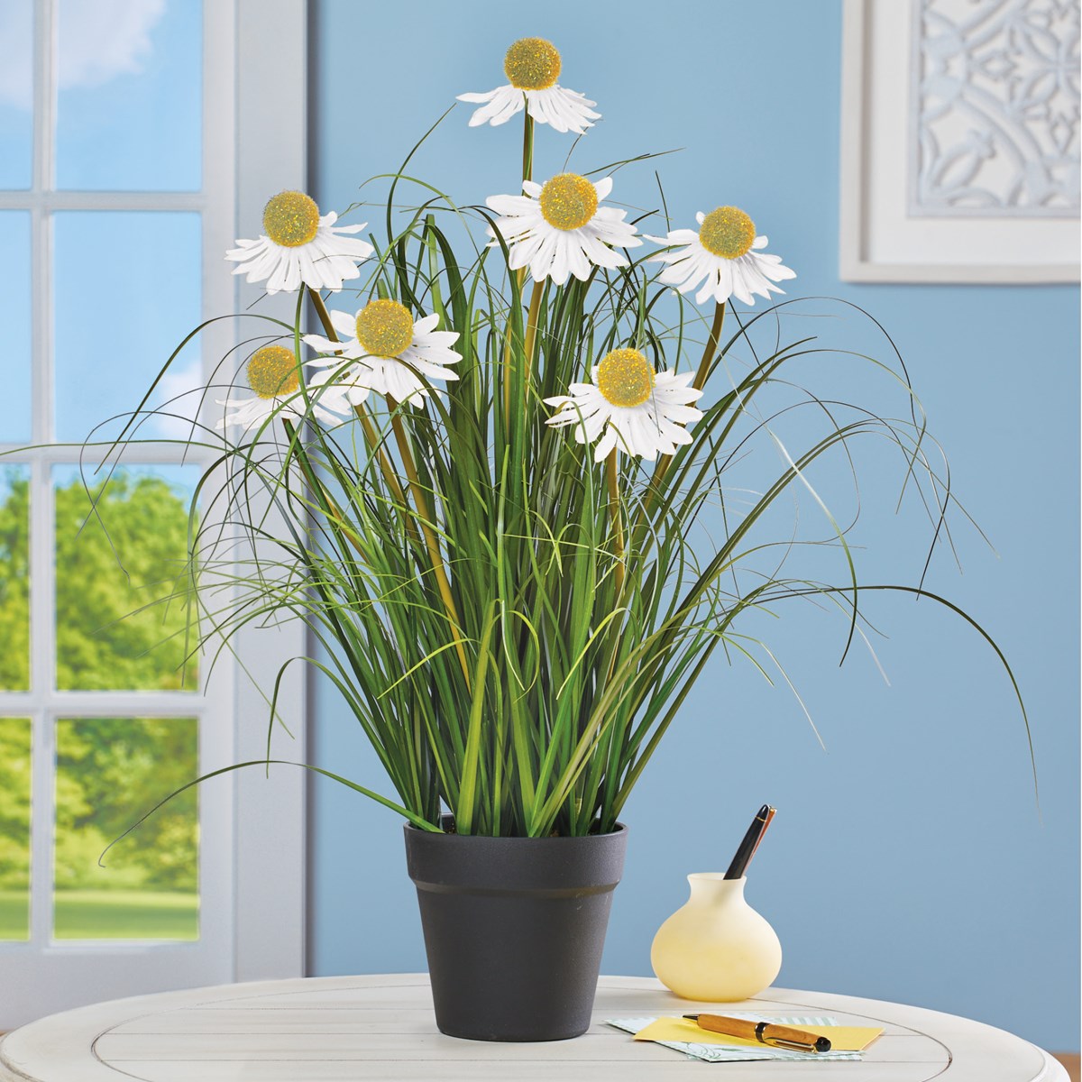 Long-Stem Daisy Coneflower Faux Plant with Planter | Collections Etc.