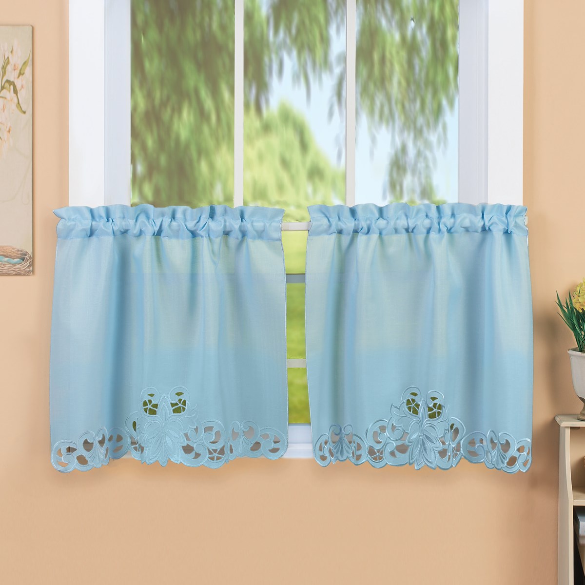 Scroll Embroidered Cutout Window Curtains | Collections Etc.