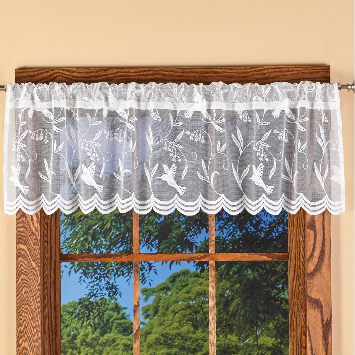 Embroidered Hummingbird Lace Window Valance | Collections Etc.