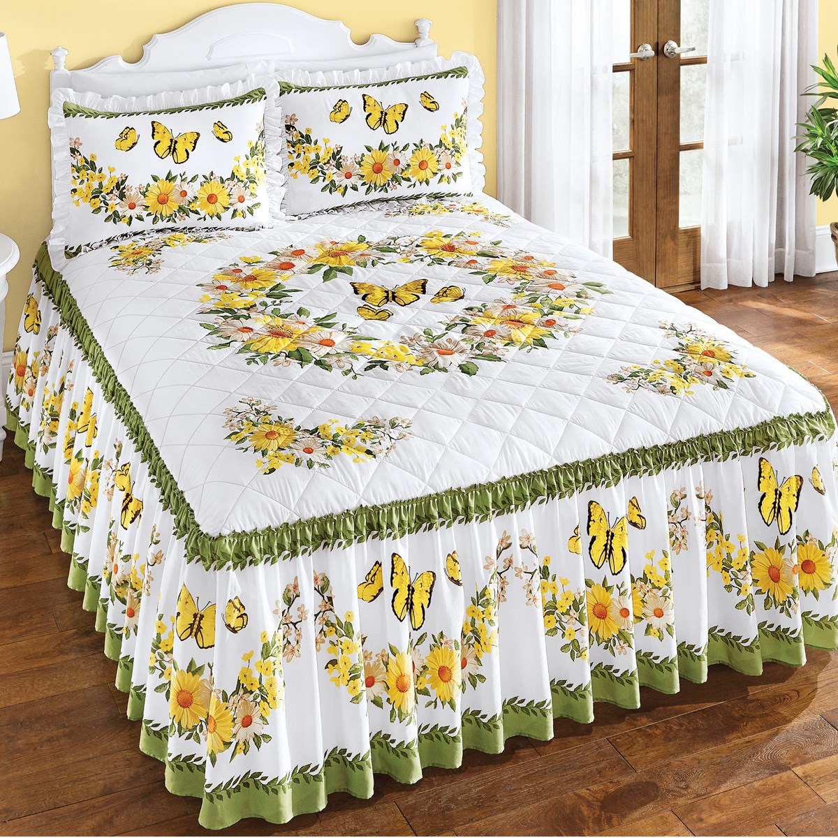 Yellow Daisy Butterfly Ruffled Bedspread | Collections Etc.