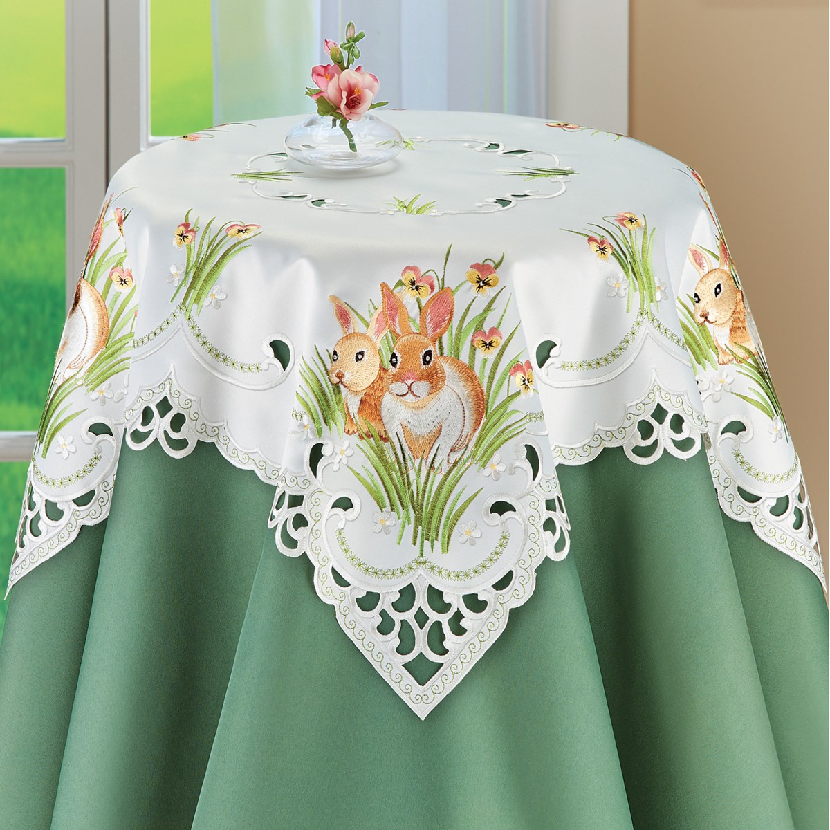 Embroidered Bunnies Spring Table Linens | Collections Etc.